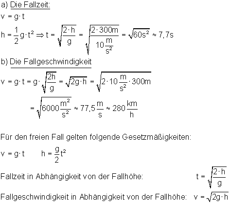 Oberstufenphysik: Der freie Fall
